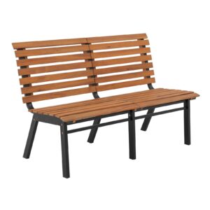 verano garden 54 inches outdoor acacia wood bench, oil finished armless garden bench with slatted seat & steel frame for garden, park, porch, yard, deck (54.1" l×22.6" w×34.3" h)