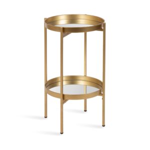 kate and laurel celia transitional round accent tray table with magnetic removable tops and foldable base, 16x16x25, gold