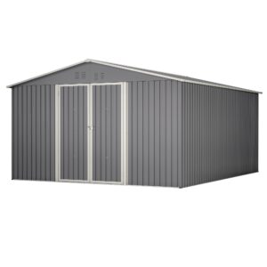 thanaddo 11x13 ft outdoor storage shed, metal steel utility tool shed storage house with double lockable doors & air vent for backyard garden patio lawn gray