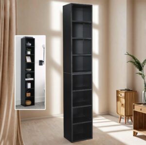 bolgto 70.9-inch tall narrow bookcase, 8-shelf display bookshelf with adjustable shelves multi-functional floor standing display storage cabinet home decor furniture for home office living room,black