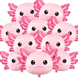 pullcrease 12 pcs 34 inch axolotl birthday party decorations aluminum foil axolotl balloon inflatable axolotl party supplies for axolotl fans axolotl themed party (pink)