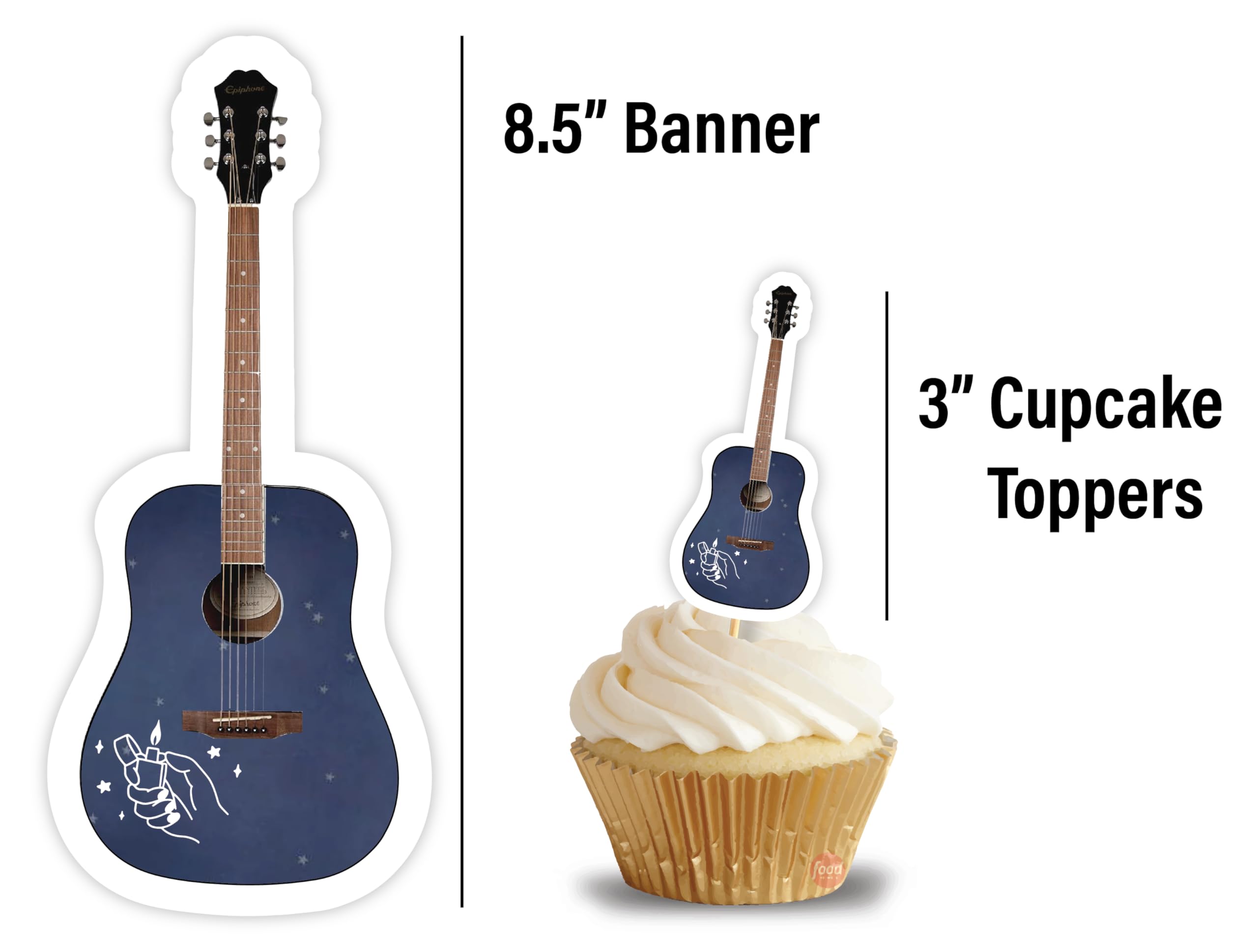 LoveUtah Tay Eras Music Tour Birthday Party Banner and Cupcake Toppers with Guitar Cutout (36 Pieces)