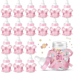 nuenen 36 pcs baby shower bottles baby shower mini milk bottle plastic bear mini baby bottles for baby shower candy bottles with ribbon for baby shower favor gift (pink)