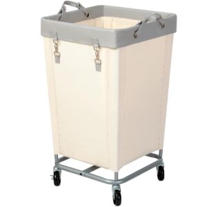 sto sto laundry hamper with wheels, 160l rolling laundry sorter cart with heavy duty steel frame, large clothes hamper with handles for bedroom, bathroom, laundry room, beige and gray