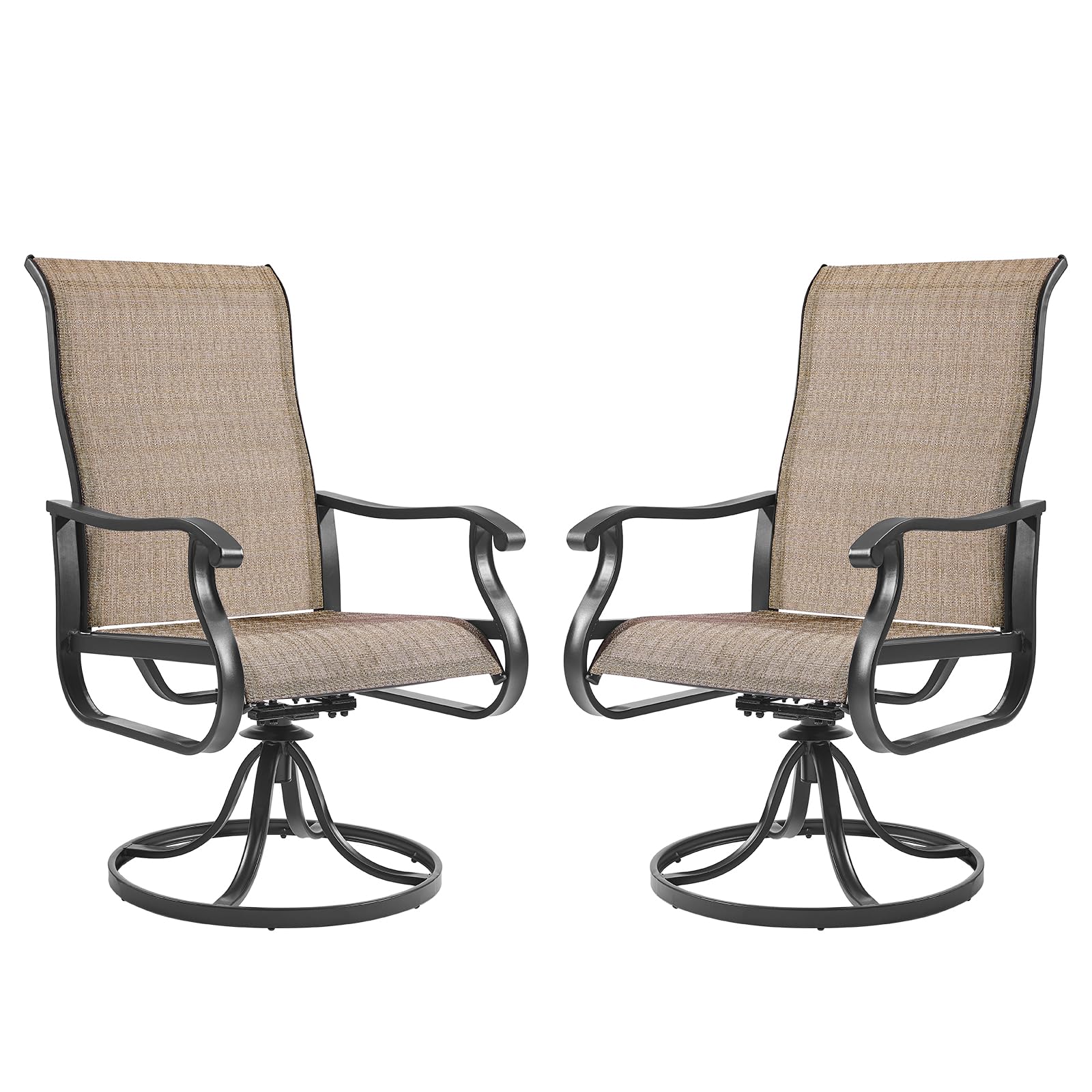 Amopatio Patio Swivel Chairs Set of 2, Outdoor Swivel Rocker Dining Chairs with All Weather Textilene High Back & Metal Frame, for Backyard Deck Lawn Garden, Brown