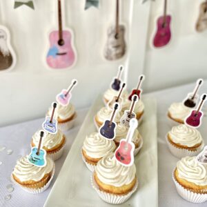 LoveUtah Tay Eras Music Tour Birthday Party Banner and Cupcake Toppers with Guitar Cutout (36 Pieces)