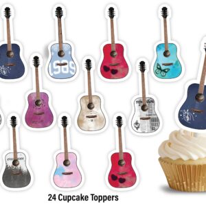 LoveUtah Tay Eras Music Tour Birthday Party Banner and Cupcake Toppers with Guitar Cutout (36 Pieces)