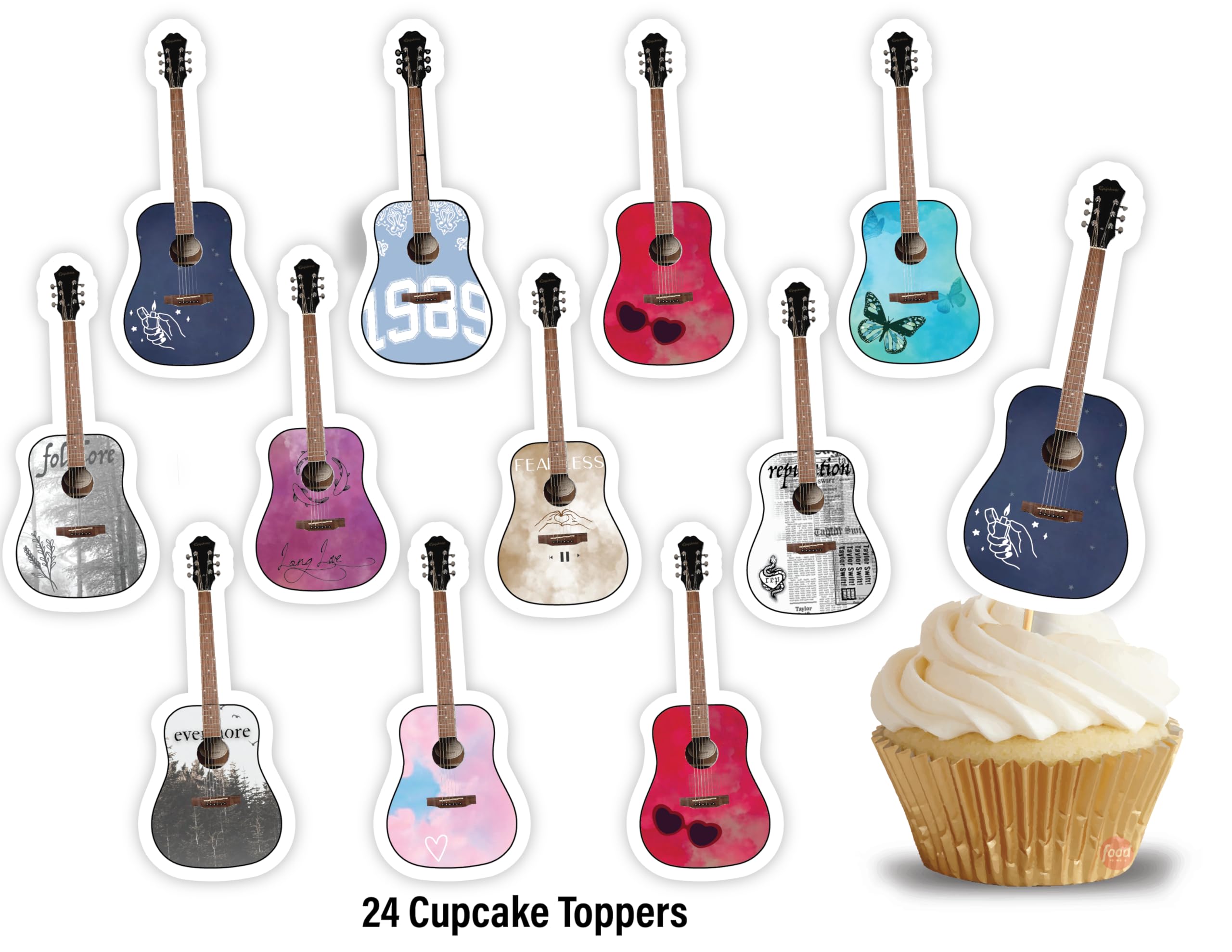 LoveUtah Tay Eras Music Tour Birthday Party Banner and Cupcake Toppers with Guitar Cutout (36 Pieces)