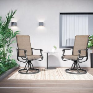 Amopatio Patio Swivel Chairs Set of 2, Outdoor Swivel Rocker Dining Chairs with All Weather Textilene High Back & Metal Frame, for Backyard Deck Lawn Garden, Brown