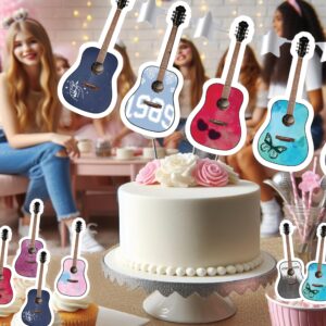 LoveUtah Tay Eras Music Tour Birthday Party Banner and Cupcake Toppers with Guitar Cutout (36 Pieces)