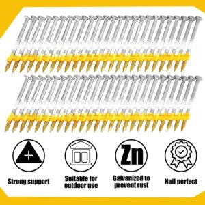 Therwen Framing Nails, 21 Degree, Flat D Head, Galvanized, Ring Shank, Plastic Row Fixed, 21 Degree Framing Nails for Use in All Pressure Treated Lumber (1000 Count,2 Inch x 0.12 Inch)