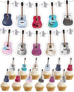 loveutah tay eras music tour birthday party banner and cupcake toppers with guitar cutout (36 pieces)