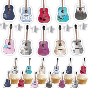 LoveUtah Tay Eras Music Tour Birthday Party Banner and Cupcake Toppers with Guitar Cutout (36 Pieces)