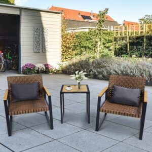 enstver 3-piece wicker patio loveseat furniture conversation set,outdoor loveseat with coffee table for backyard, porch, deck, garden