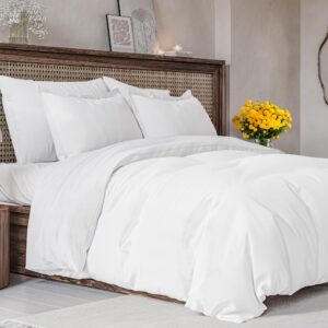 duvet cover queen size set - extra soft queen size duvet cover - 90" x 90" queen duvet cover w/ 2 pillow shams - hotel luxury, easy care & fade free - comforter cover w/ zipper closures & ties (white)