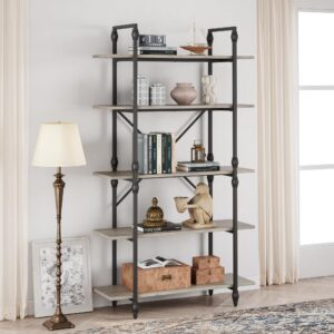 gaomon 5 tier bookshelf, 67.9” tall bookcase with 5 open book shelves, vintage bookshelves and bookcases with roman column, large display shelves for home office, study room, living room-grey