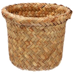 ciieeo seagrass waste basket, small woven trash can, rubbish paper bins, round straw plant flower pot, sundries container basket for bathrooms kitchens home office 15cm