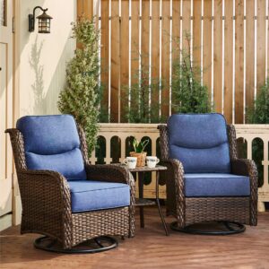 hillga luxury high back outdoor swivel rocker patio chairs set of 2, with 6-inch thick cushions and side table, ideal for porch, poolside, deck, and yard in blue (pro version 2.0)