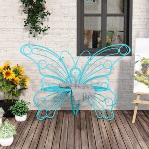 dibraty 50 inches outdoor bench, garden bench with sturdy iron metal frame, pretty butterfly bench front porch bench for porch,lawn,garden,yard