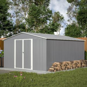 large outdoor storage shed, 11' x 13' metal galvanized steel garden shed with 4 vents, utility tool shed storage house for backyard, patio, lawn