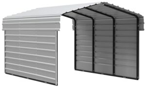 arrow carports galvanized steel carport, with 2-sided enclosure, compact car metal carport kit, 10' x 15' x 7', eggshell