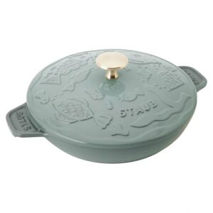 [staub x minä perhonen] staub hotplate ocean round 7.9 inches (20 cm) eucalyptus brass knob specification mina perhonen both hands cast enamel shallow type induction compatible [japan official sale]