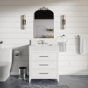 kitchen bath collection kensington 30-inch bathroom vanity (engineered marble/white): includes white cabinet with engineered marble countertop and white ceramic sink