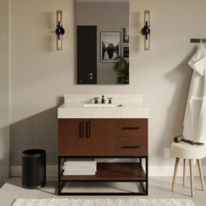 kitchen bath collection ellis 36-inch bathroom vanity (engineered marble/walnut): includes walnut cabinet with engineered marble countertop and white ceramic sink