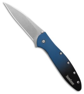 kershaw leek pocket knife, limited release gradient blue/black aluminum handle, stonewash 3" magnacut wharncliffe blade, spring assisted knife, edc folding knife