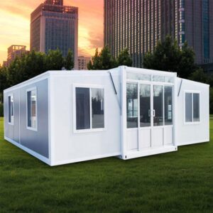 budget-friendly 5-bedroom shipping container home: featuring kitchen, toilet, and extendable outdoor living space.