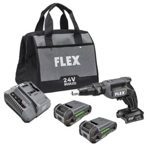 flex 24v brushless cordless drywall screw gun kit with (2) 2.5ah lithium batteries and 160w fast chargers - fx1611-2aa