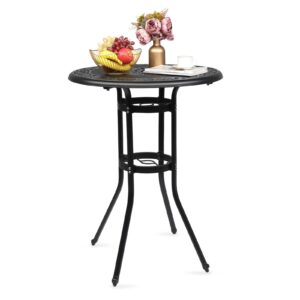 vingli outdoor bar table, cast aluminum bar height patio table with umbrella hole patio dining table, tall outdoor table bistro table outdoor furniture garden table 32" dia x 41 h (black)