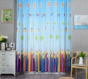 52 wide cartoon crayon graphic print lovely 2 panels sheer curtains living room voile rod pocket top style