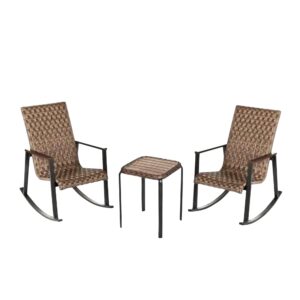 four seasons courtyard bayside 3 piece woven wicker patio furniture outdoor seating conversation set with 2 patio chairs and table, brown