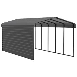 arrow carports galvanized steel carport, with 1-sided enclosure, compact car metal carport kit, 12' x 24' x 9', charcoal