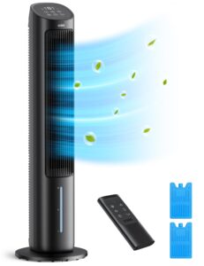 dreo tower fans that blow cold air, 40" evaporative air cooler, cooling fan for bedroom with 80° oscillating, remote control, 3 modes 4-speed quiet floor fan, black