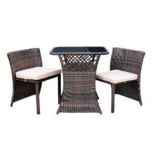 jeco inc. 3pc chair/table bistro set, brown outdoor wicker furniture, onesize