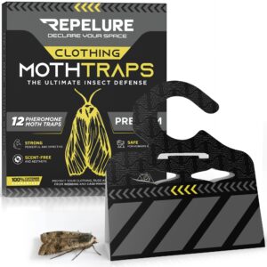 repelure premium moth traps for clothes - moth traps with pheromones - closet moth traps - clothing moth traps - moth killer indoor moth repellent for closets anti moth products & prevention, 12 pack