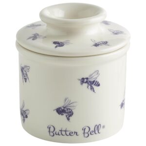 butter bell - the original butter bell crock by l tremain, a countertop french ceramic butter dish keeper with lid for spreadable butter, farmhouse collection, honey bees, blue & white