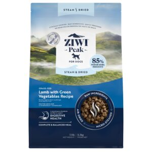 ziwi peak steam & dried dog food - grass-fed lamb w/vegetables - high protein, low carb, all breeds & lifestages, for digestive health (113.6oz)