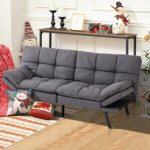 muuegm futon sofa bed modern memory foam futon couch sleeper bed,loveseat convertible sofa daybed with adjustable armrest backrest for living room,apartment,dorm,office,linen,grey