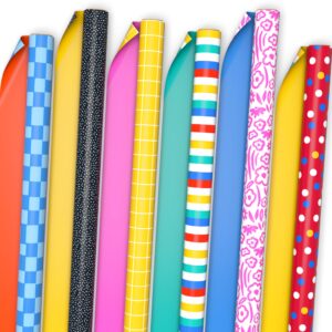 hallmark reversible wrapping paper rolls - solids, stripes, polka dots, flowers, gift wrap paper (set of 6 rolls: 150 sq. ft. ttl.) for birthday, christmas, baby shower, graduation, all occasion