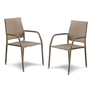 pemberly row set of 2 outdoor pe wicker/rattan natural chairs