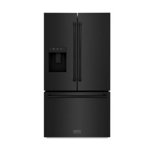 z line kitchen and bath zline 36 in. 28.9 cu. ft. standard-depth french door external water dispenser refrigerator with dual ice maker in black stainless steel (rsm-w-36-bs)