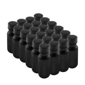 the bottle depot - 24 pack - 0.5 oz glass bottle with cap - black frosted - 18-400 neck finish - boston round bottles - uv rays protection