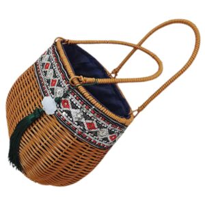 bestoyard rattan handbag natural african basket toy magazine storage fair trade basket seagrass belly basket market basket with handle flower girl basket to weave pp groceries