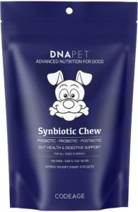 dna pet synbiotic chew for dogs - probiotic & collagen blend for gut, joint & skin care, grain-free, air-dried, handcrafted in the usa, for all dogs 12+ weeks, 8 oz