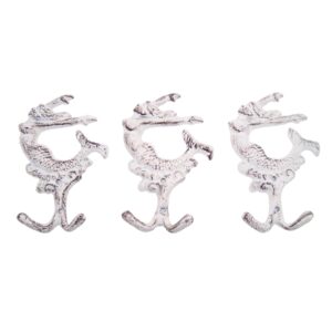 wowser white distressed mermaid cast iron double wall hooks, nautically themed wall décor, set of 3, 5.5 inches