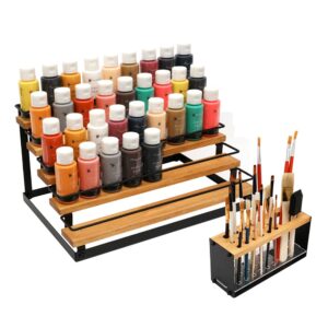 j jackcube design craft paint & brush organizer 5 tier storage rack, holds 50 citadel, vallejo paint bottles and 17 paint brushes tools holder (black) -mk1031a