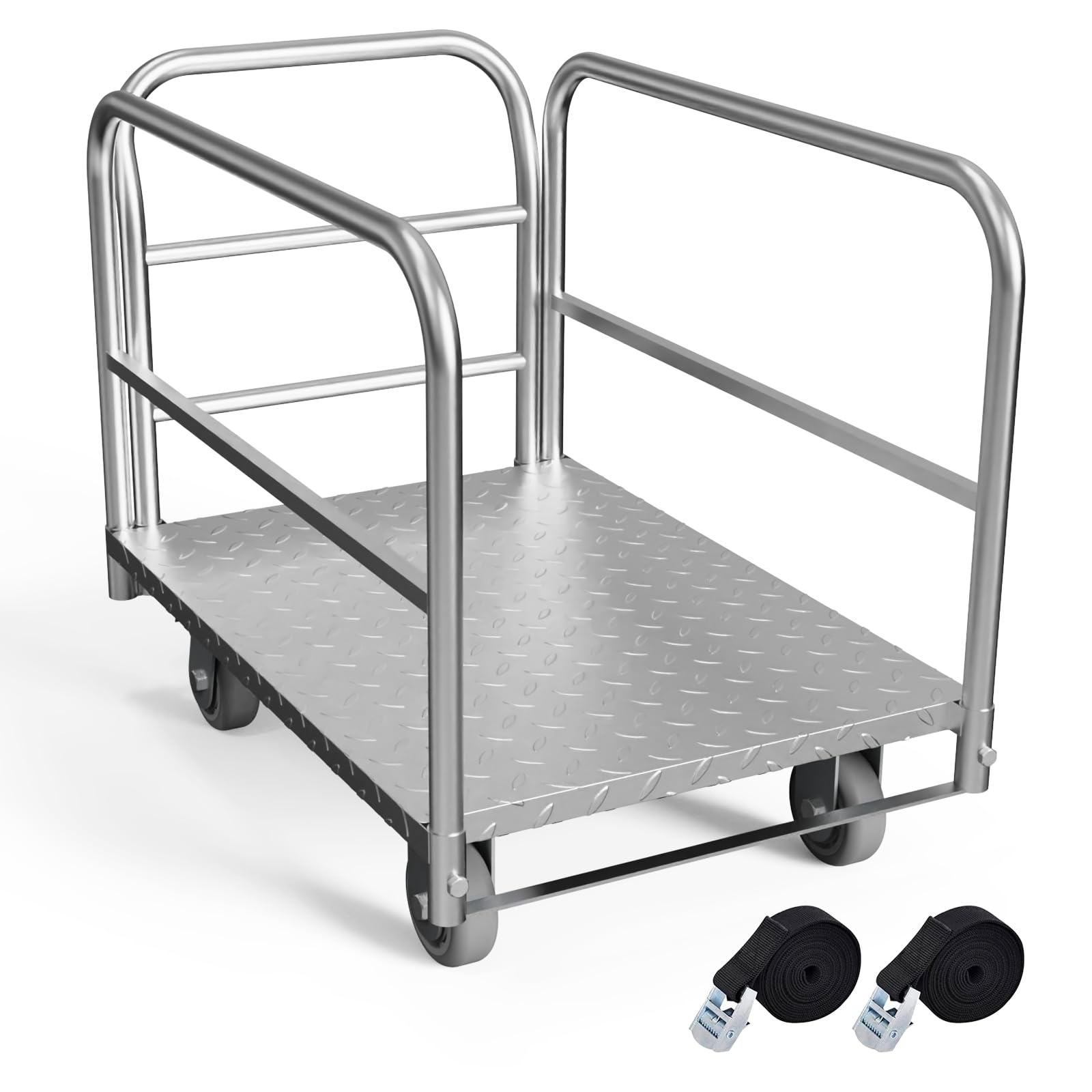 Panel Cart, Heavy Duty Flatbed Cart with Handlebar and 5In Caster 2000LBS Weight Capacity Lumber Drywall Mattress Cart Transport Heavy Loads with Ease and Efficiency 2PCS Straps for Platform Truck